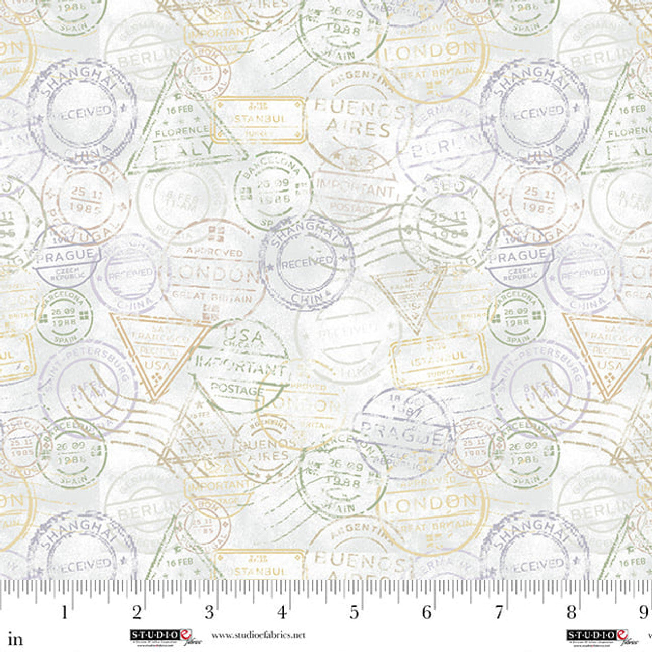 Air Mail Postage Toss Mist Nancy Smith Studio E Cotton Fabric SE-8501 ...