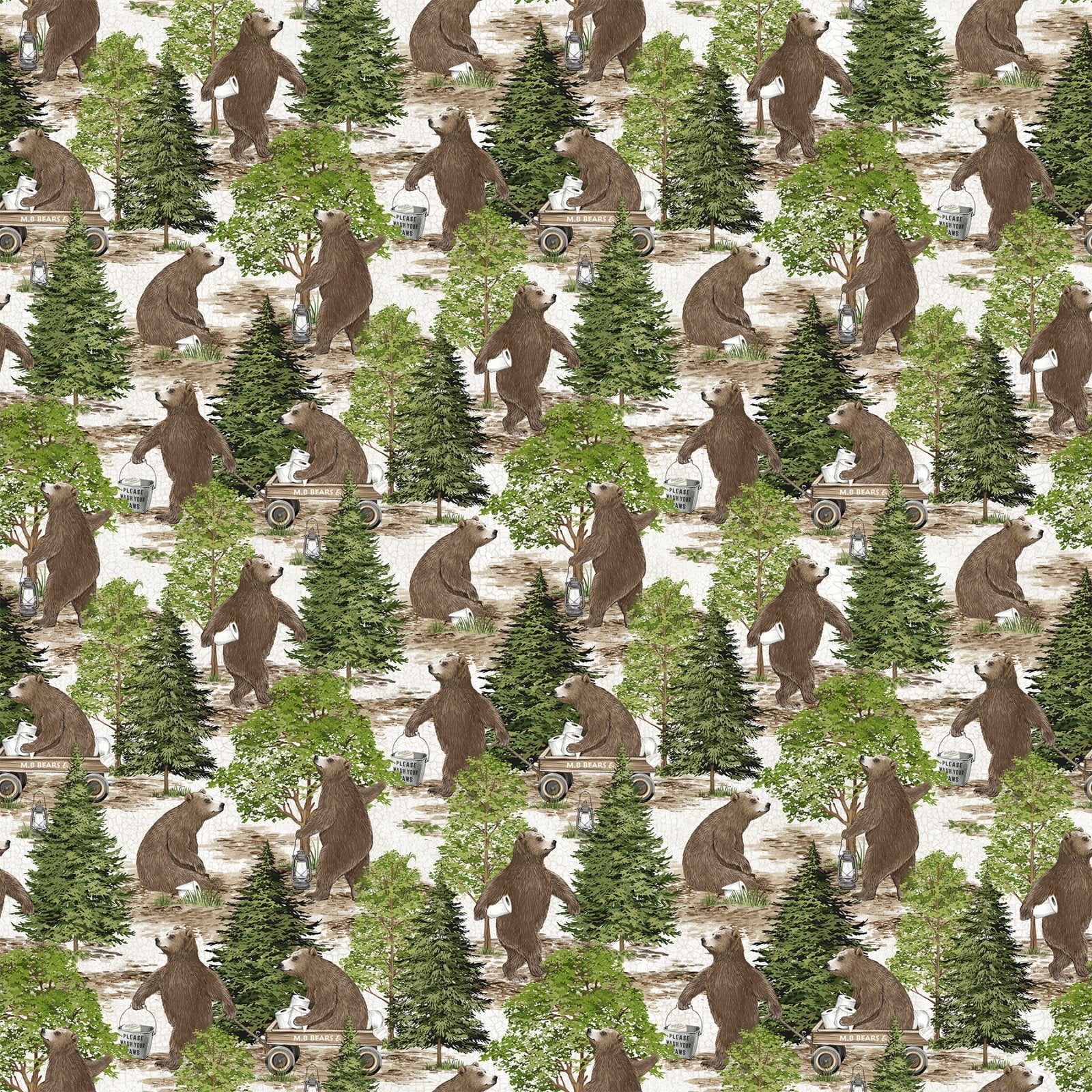 Bear Necessities Forest Bears Cream Multi Deborah Edwards Northcott Co ...