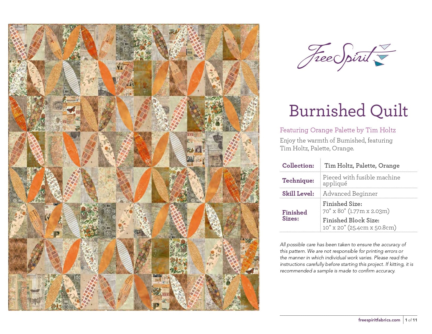 Burnished Quilt Eclectic Elements Orange Palette Tim Holtz Free Spirit ...