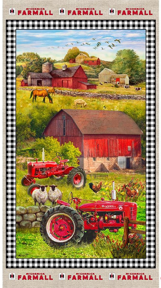 Farmall Tractor Burlap Sweet Farmhouse 24" Panel Quilting Cotton Fabri ...