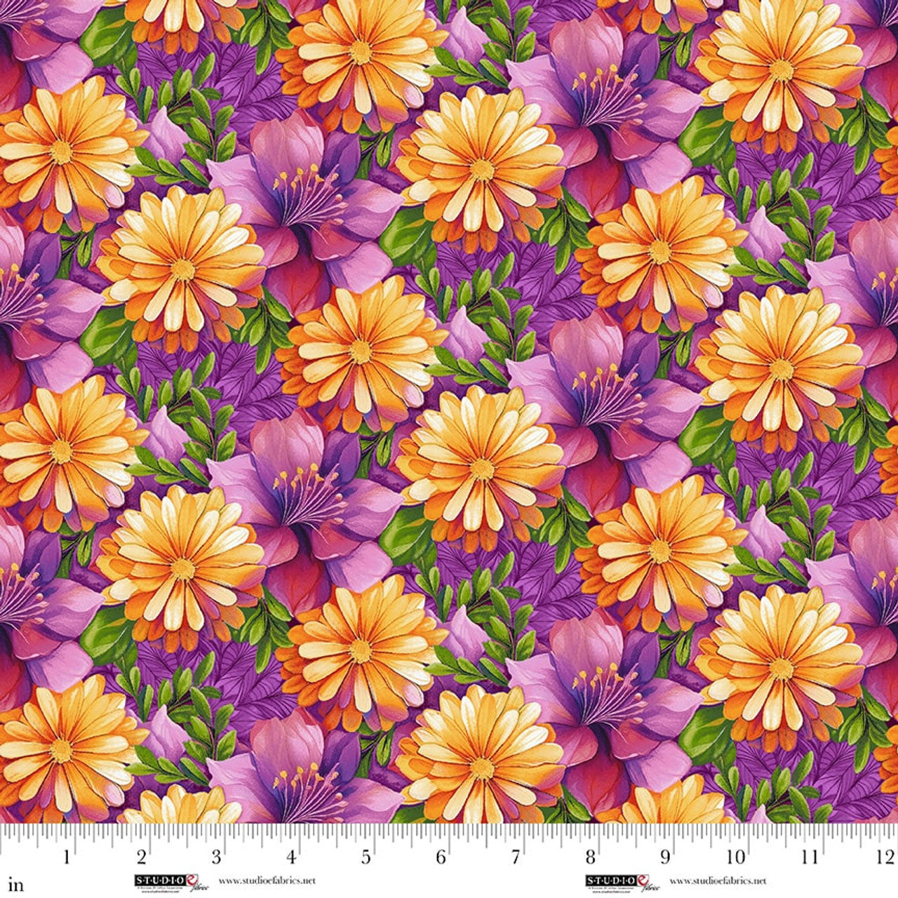 Flower Fusion Flowers Multi Crazy Marie Studio E Cotton Fabric SE-8693 ...