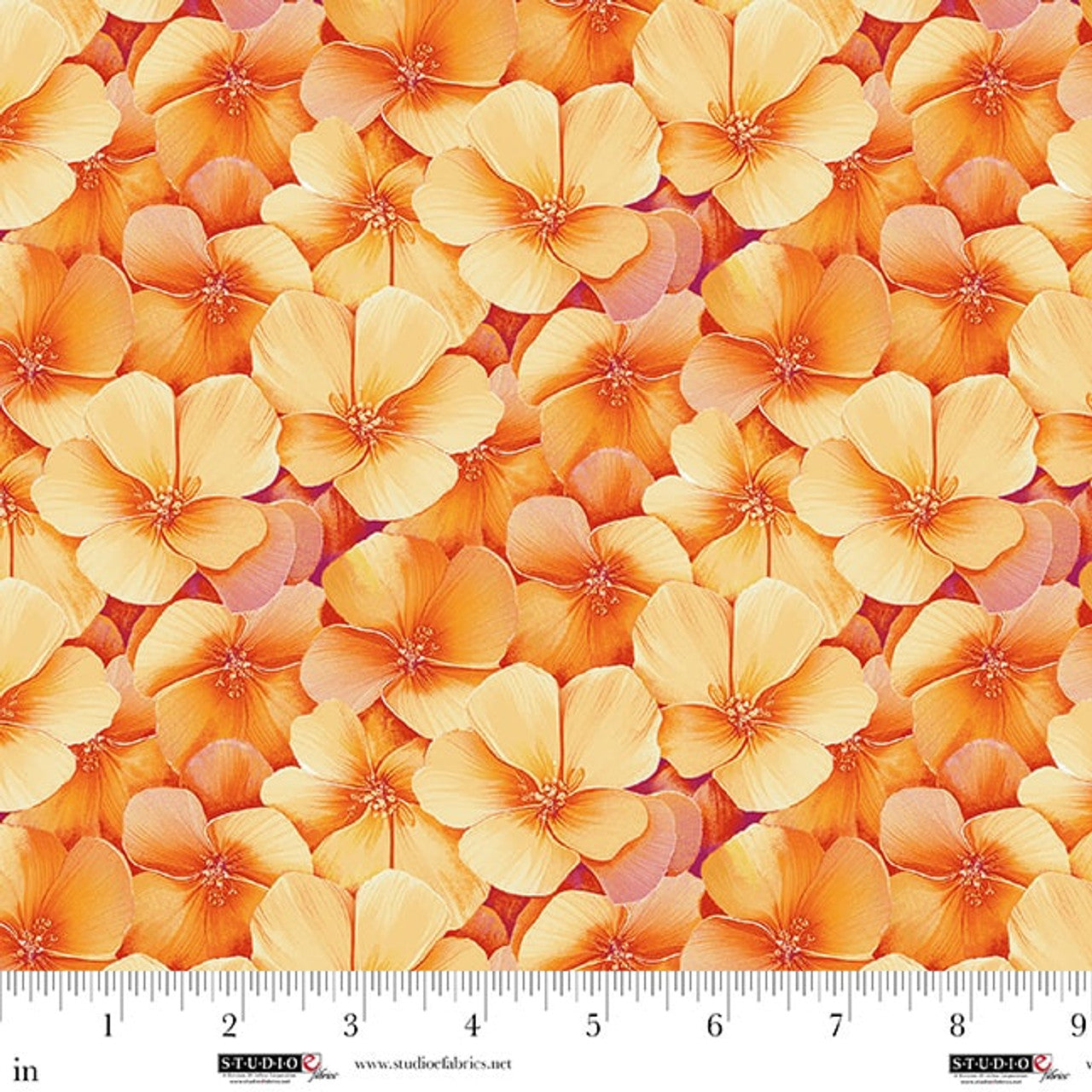 Flower Fusion Packed Floral Yellow Crazy Marie Studio E Cotton Fabric ...