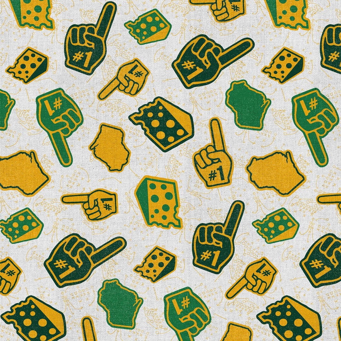 Gridiron Gold Foam Fingers Green Gold Paintbrush Studios Cotton Fabric ...