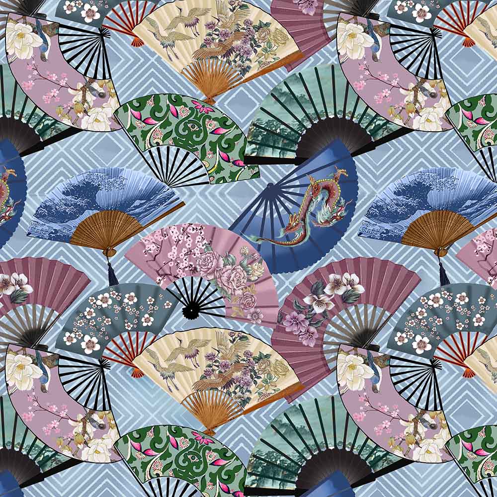 Japanese Fans Japanese Elegance Sykel Cotton Fabric – US Fabric Shop