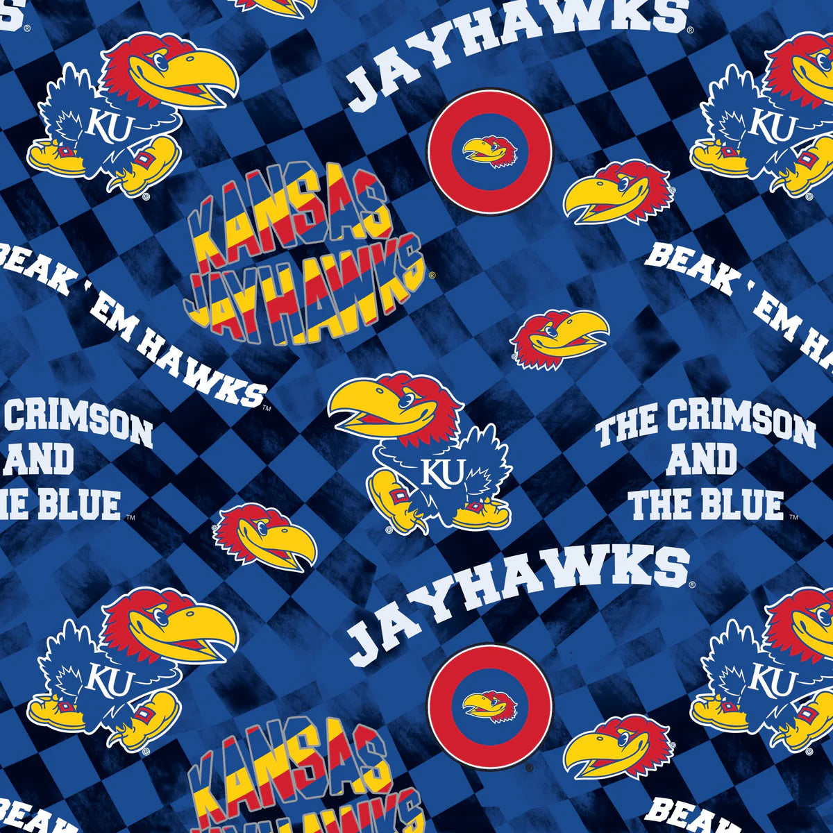 Kansas Jayhawks NCAA College Check Allover Sykel Enterprises Cotton Fa ...
