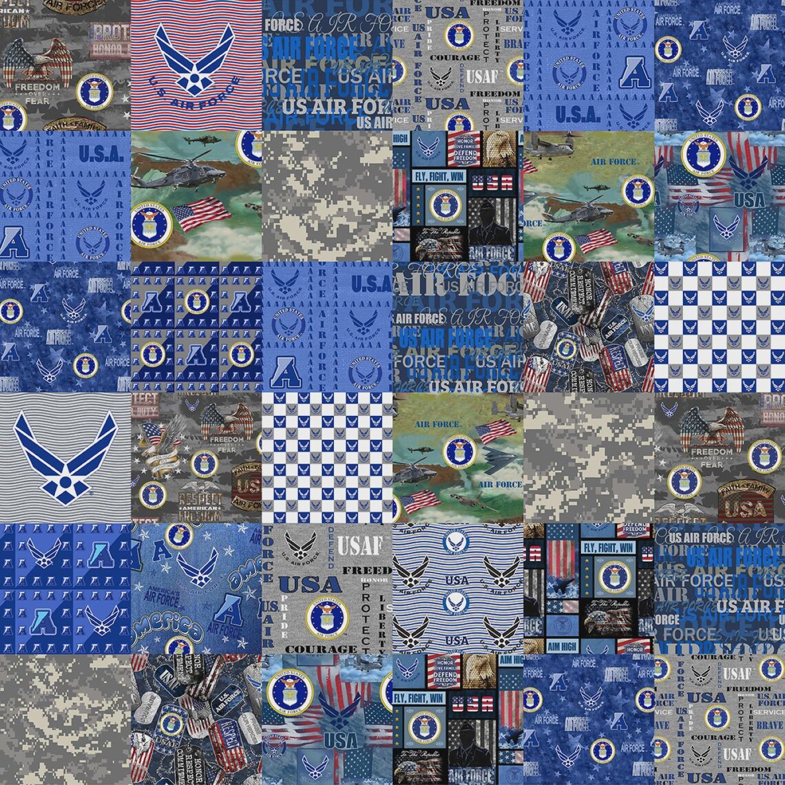 Military US Air Force Cheater Quilt Allover 60" Sykel Enterprises Cott ...