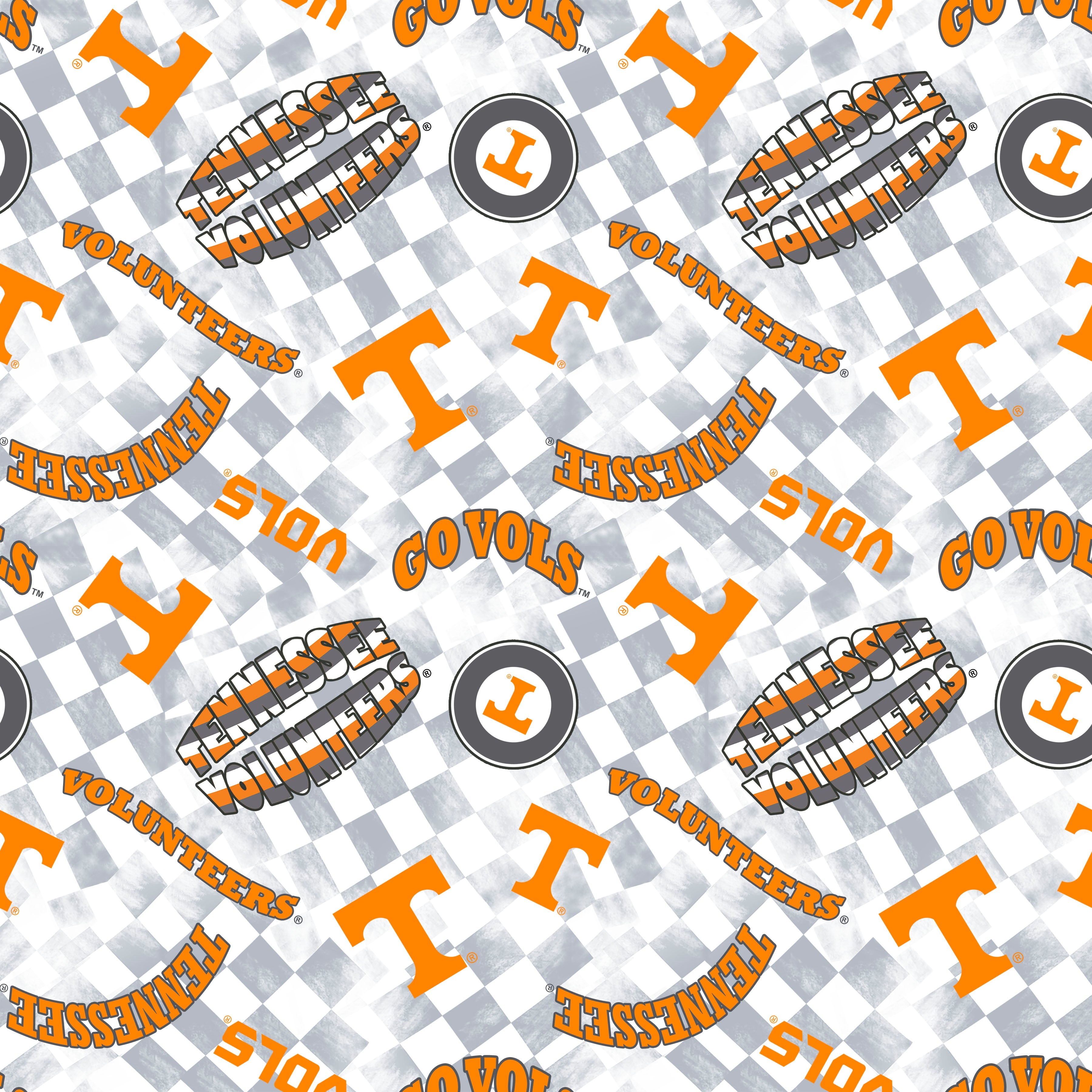 Tennesse Vols NCAA College Checks White Sykel Enterprises Canvas Duck ...